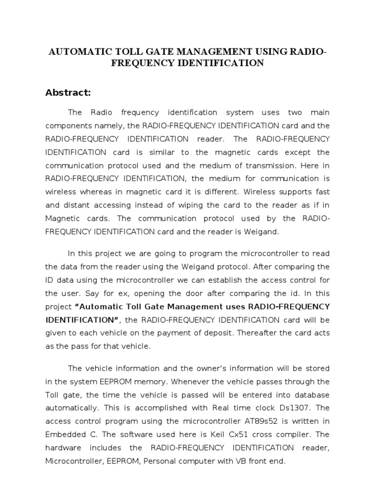 Automatic Toll Gate Management Using Radio | PDF | Computers ...