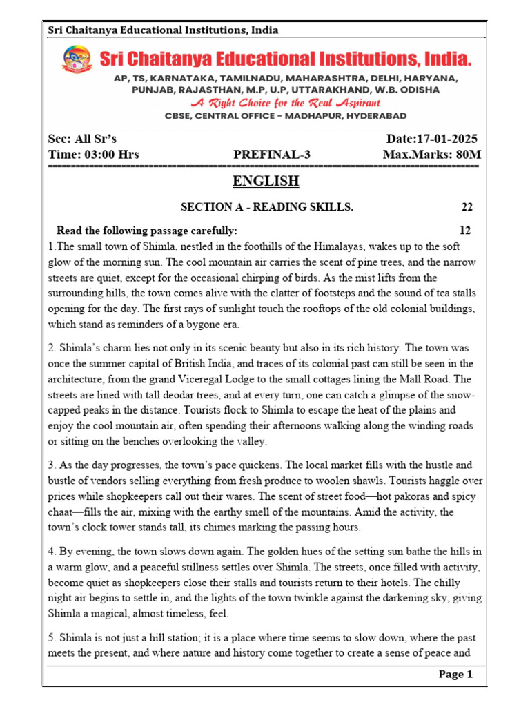 Cbse All SR'S Prefinal-2 English QP 17-01-2025 | PDF | Habitat Destruction | Environmental ...