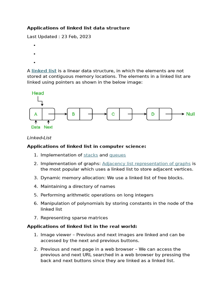 Linked Lists: Uses in CS and Real Life | PDF | Computer Science | Computer Data
