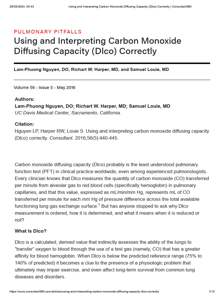 DLCO | PDF | Lung | Breathing
