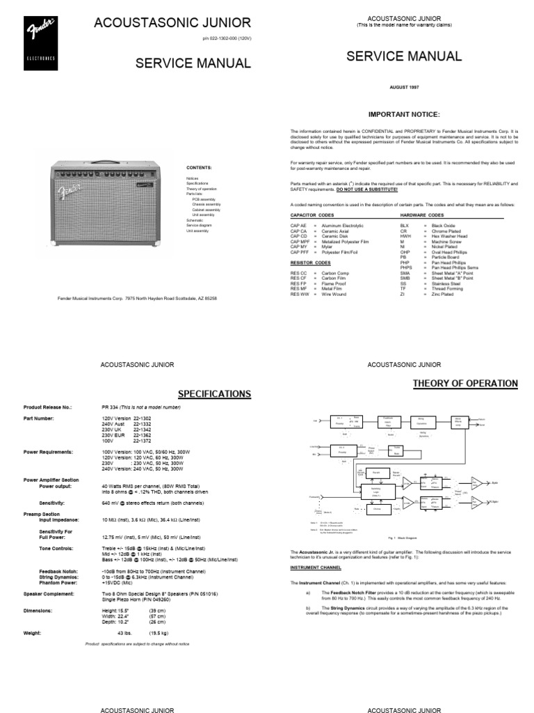Acoustasonic_Junior_Service_Manual | PDF | Sound Technology | Electricity