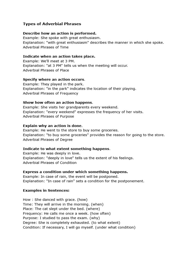 Understanding Adverbial Phrases | PDF