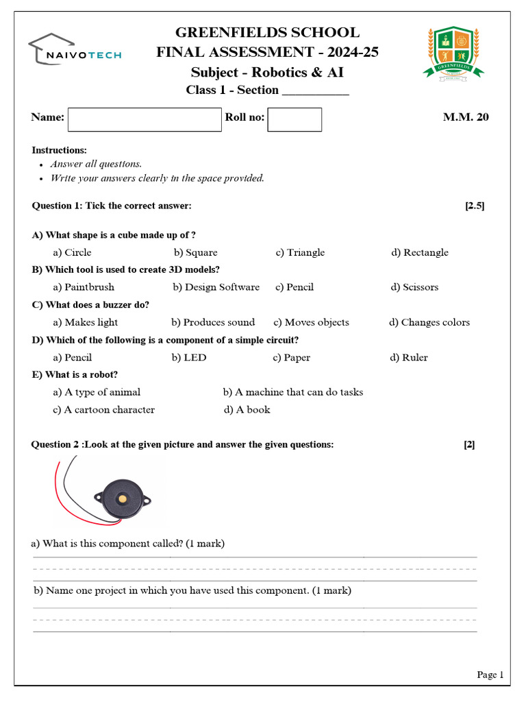 GFS Class 1 - Final Assessment Sheet 2025 | PDF | Shape