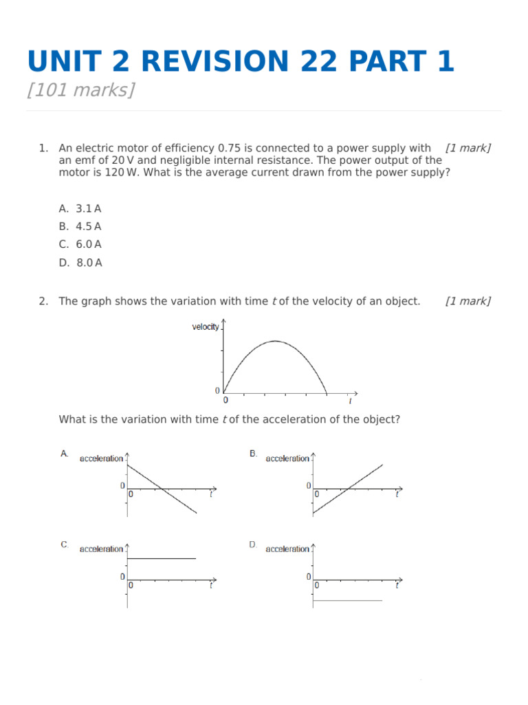 Unit 2 Revision 22 Part 1 | PDF | Force | Acceleration