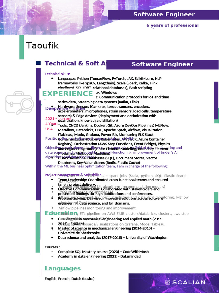CV Template - Scalian Benelux - FY24 - DS | PDF | Databases | Time Series