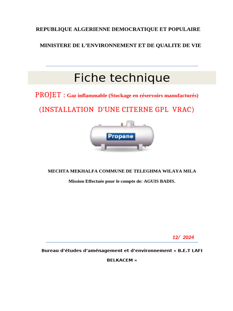 Installation d'une Citerne GPL à Teleghma | PDF | Propane | Gaz de ...