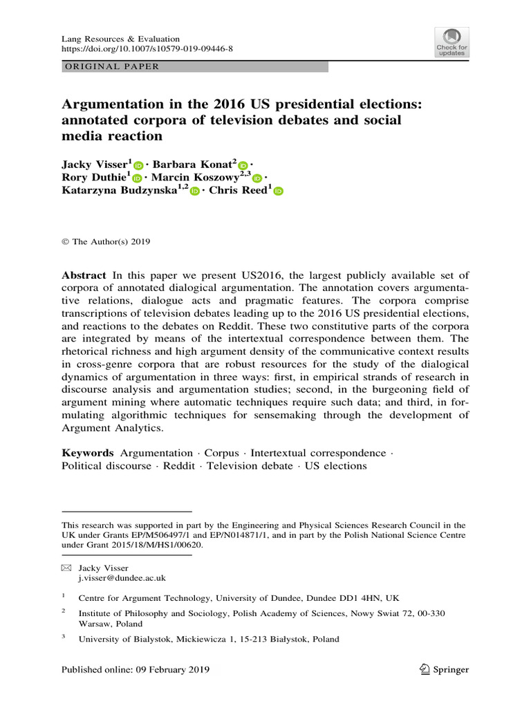 Argumentation in The 2016 US Presidentia | PDF | Inference | Argument