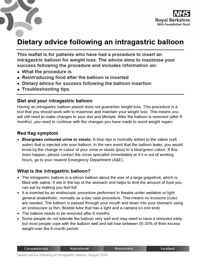 Intragastric Balloon Dietary Guidelines | PDF | Foods | Bariatric Surgery