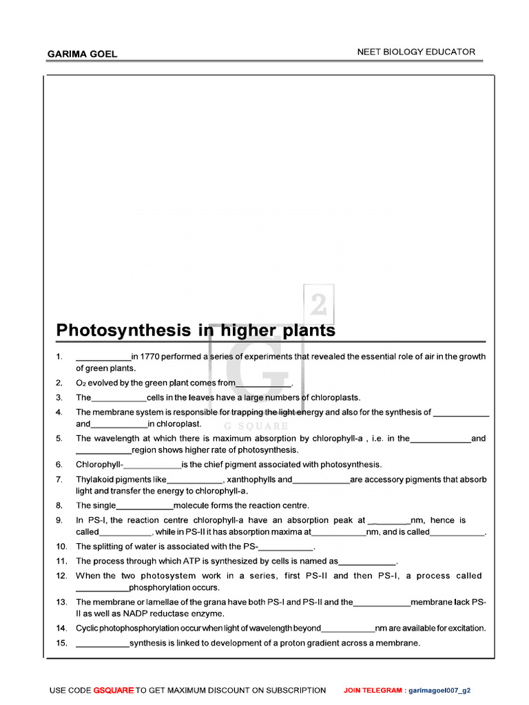 Photosynthesis in Higher Plants @G2 | PDF