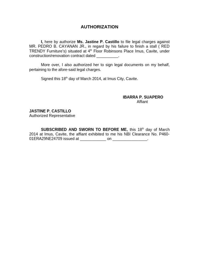 Authorization for Legal Action in Imus | PDF