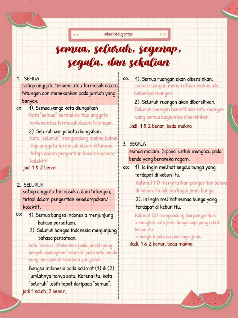 TPS (PBM) Semua, Seluruh, Segenap, Segala, Dan Sekalian - @bucinbelajartps | PDF