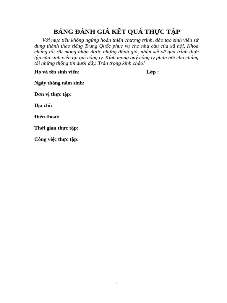 Phieu Danhgia Thuctap Cunhan | PDF