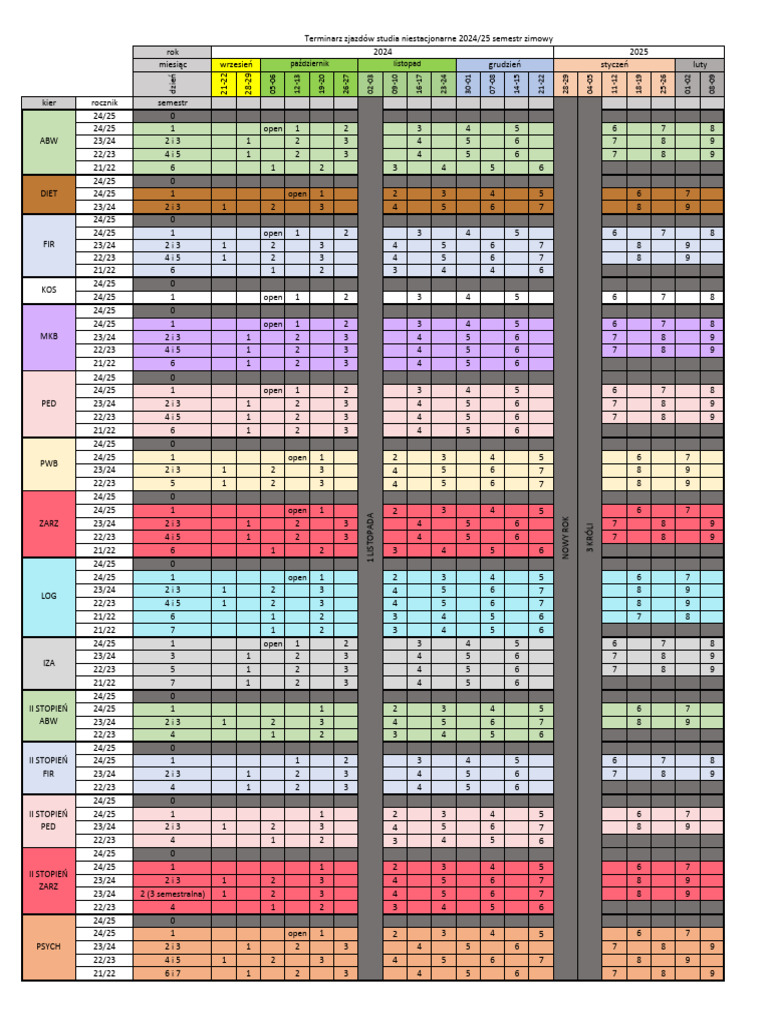 Harmonogram 24-25 - Zima | PDF