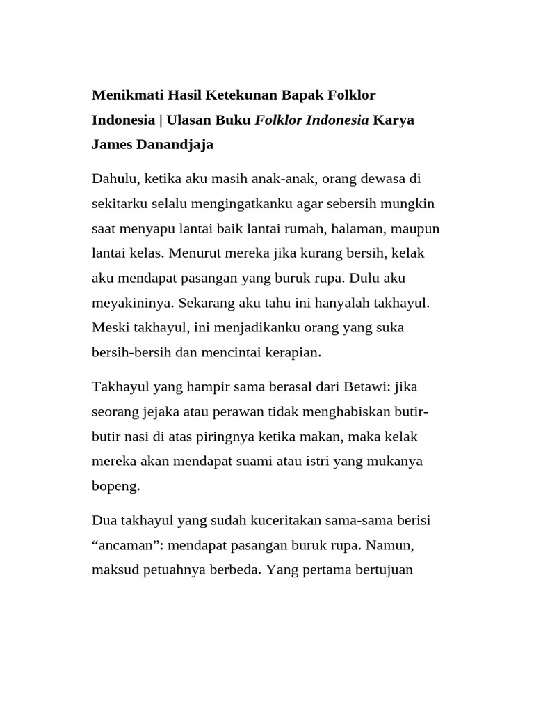 Ulasan Buku Folklor Indonesia Danandjaja | PDF
