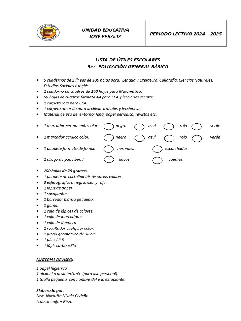 Lista Utiles 3ro..1 | PDF