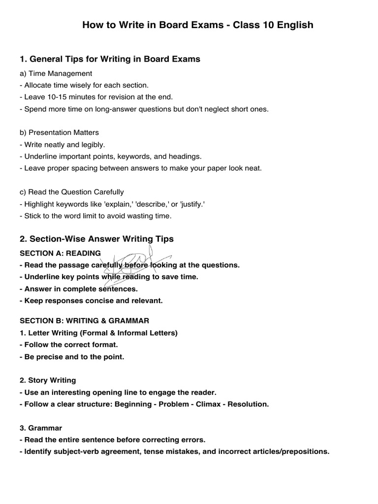 Class 10 Board Exam Writing Tips | PDF