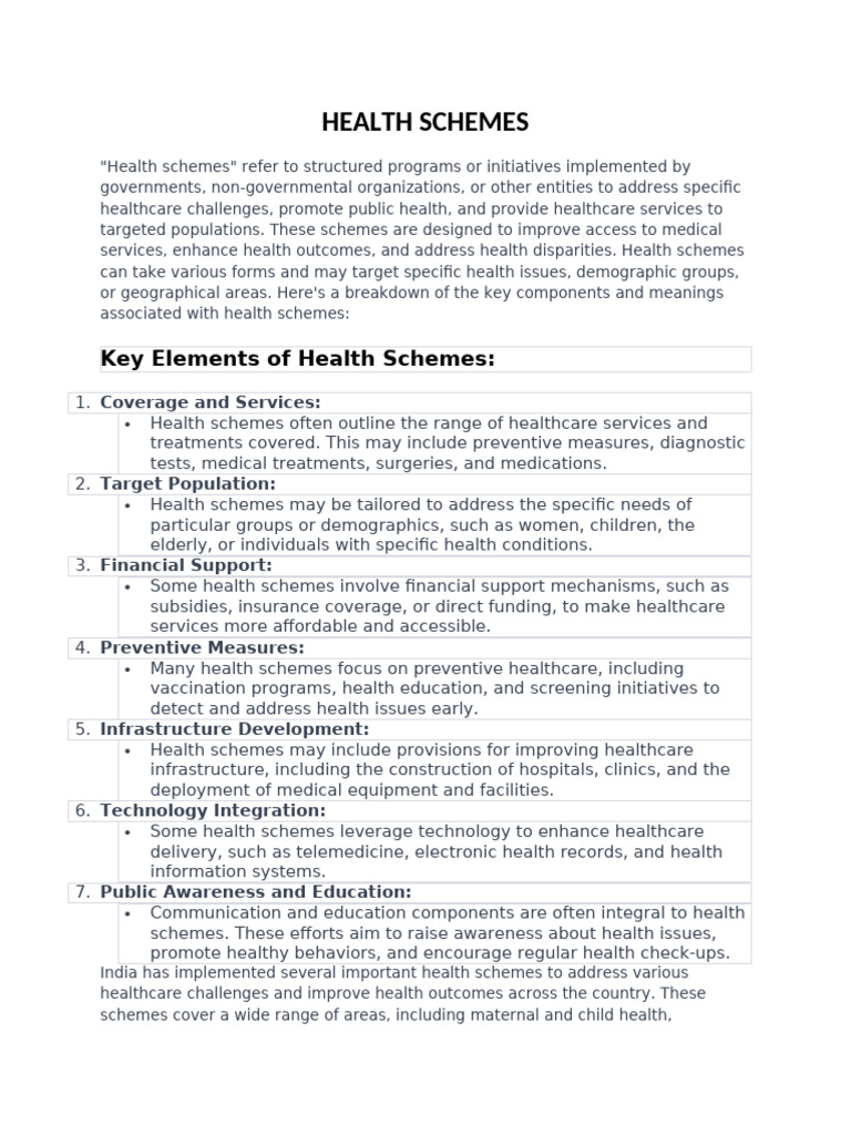 HEALTH SCHEMES | PDF | Health Care | Preventive Healthcare