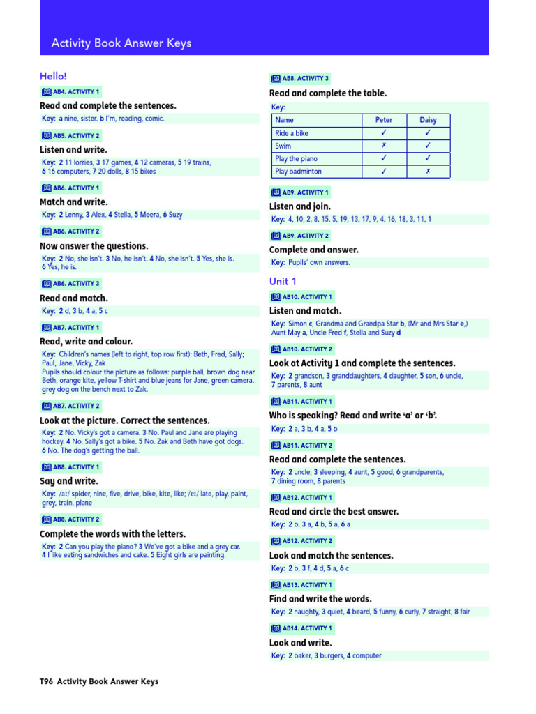 Kids Box 3 Activity Book Answers | PDF