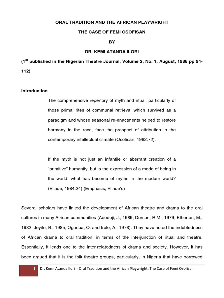 DRAMA - and - THEATRE - ORAL - TRADITION | PDF