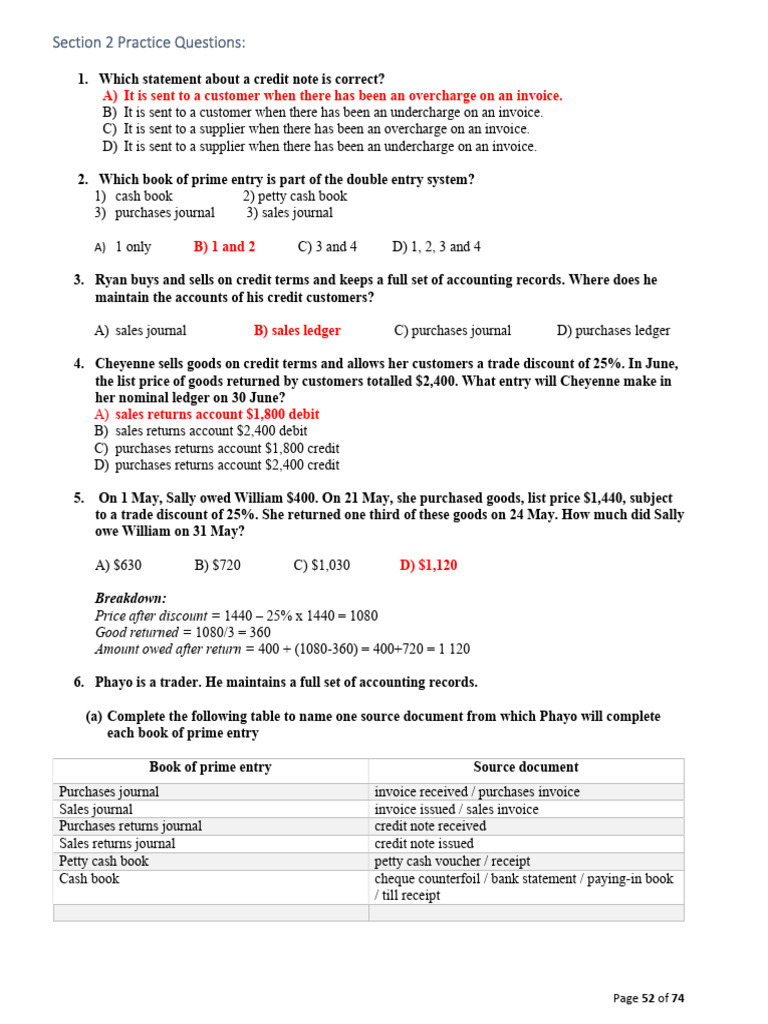 Section 2 - Practice Questions | PDF | Debits And Credits | Receipt