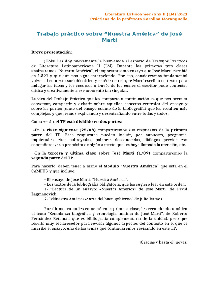 Análisis de "Nuestra América" de Martí | PDF | Ensayos