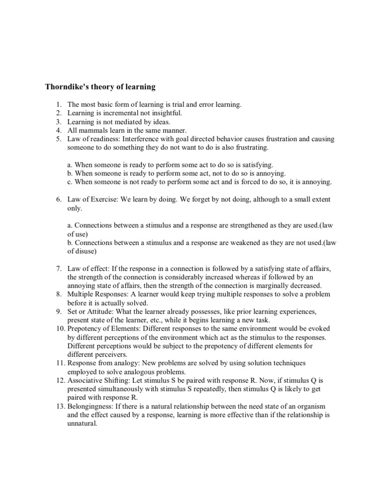 Thorndike's Connectionism Theory | PDF