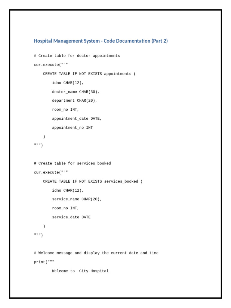 Hospital Management System Code Docs | PDF