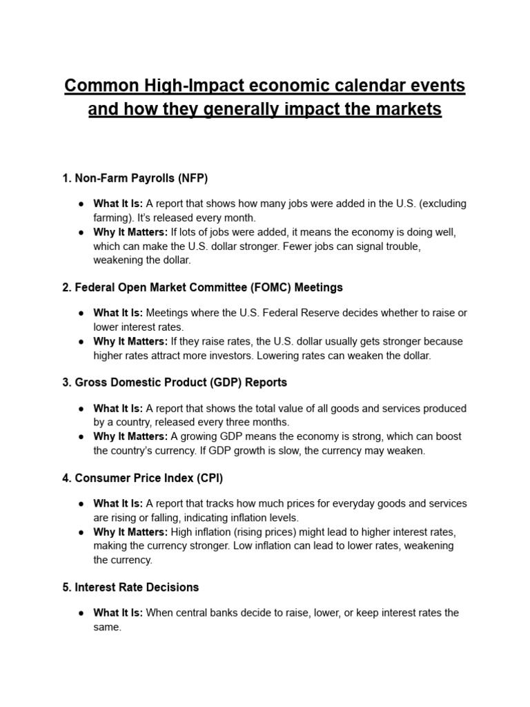Key Economic Calendar Events Explained | PDF | Interest Rates | Inflation