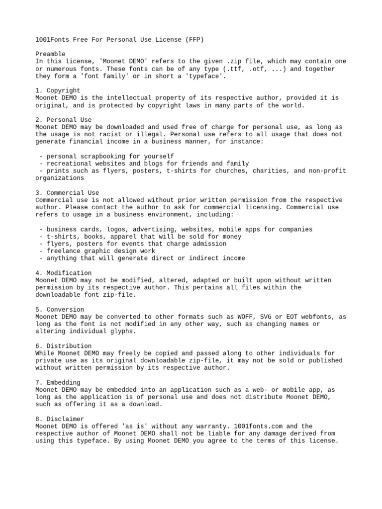 1001fonts Moonet Demo Eula | PDF | Text | Typography