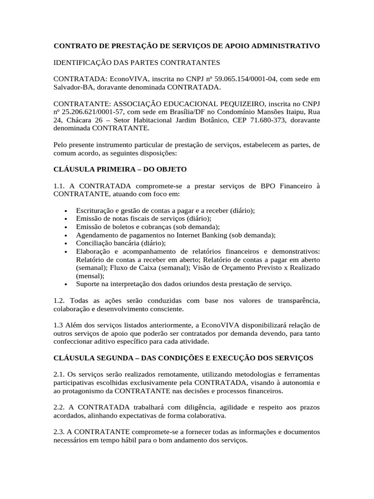 Contrato de BPO Financeiro EconoVIVA | PDF