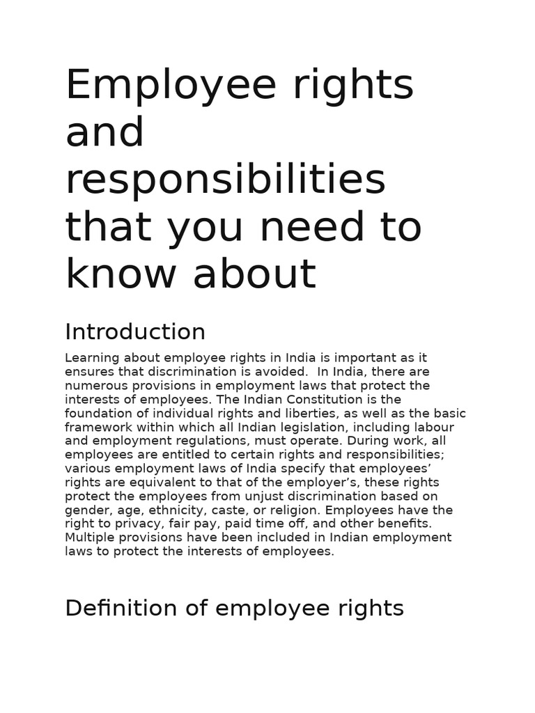 Employee Rights and Responsibilities That You Need To Know About | PDF ...