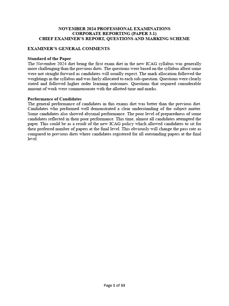 November 2024 Corporate Reporting Exam Analysis | PDF | Equity (Finance) | International ...