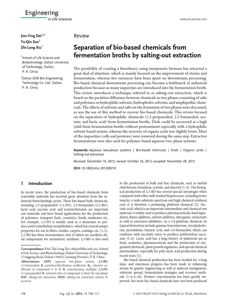 Brothseparation of Bio-Based Chemicals From Fermentation by Salting-Out ...