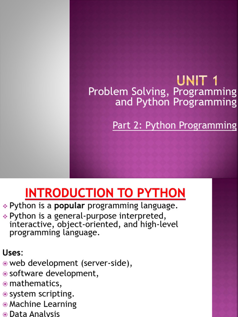 PPS UNIT 1.2 Python - Intro | PDF | Data Type | Python (Programming Language)