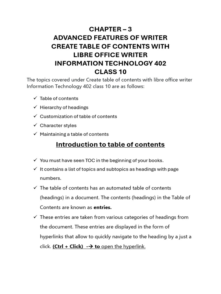 Create Table of Contents With | PDF | Paragraph | Hyperlink