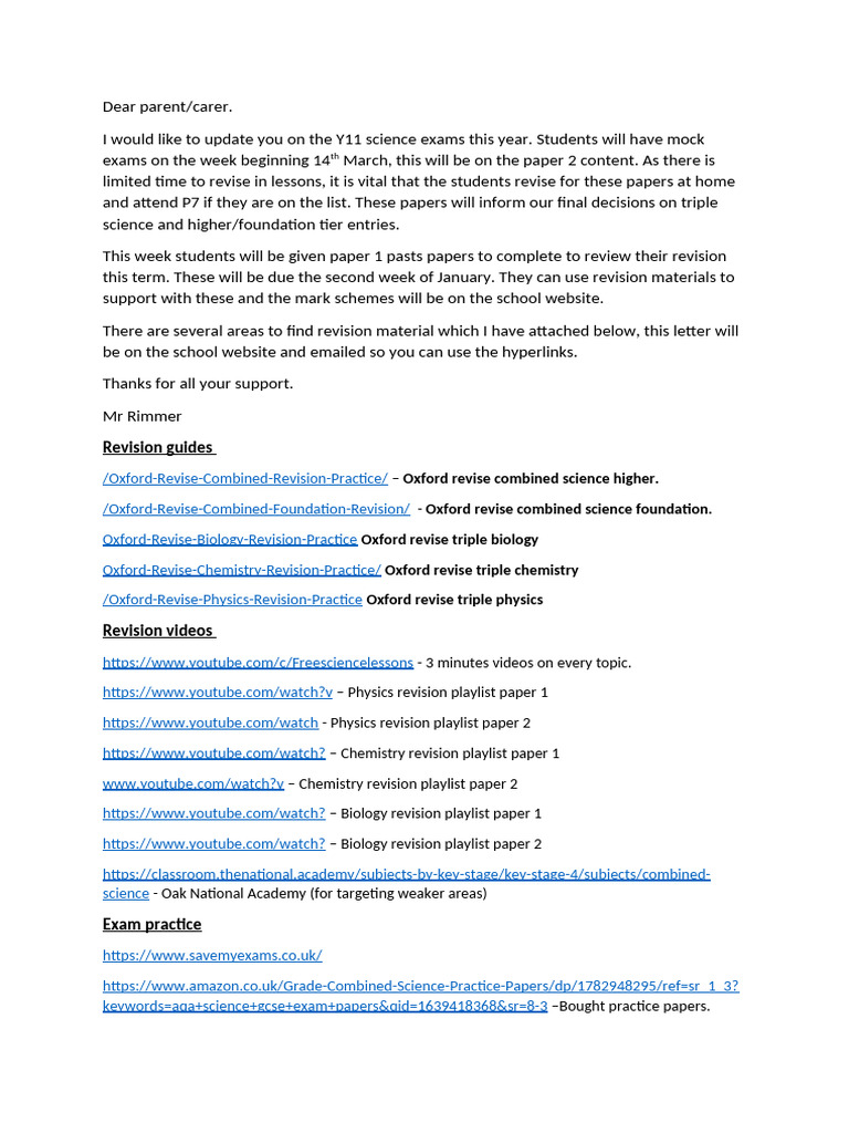 Y11 Mock Exams and Revision Material 1 | PDF