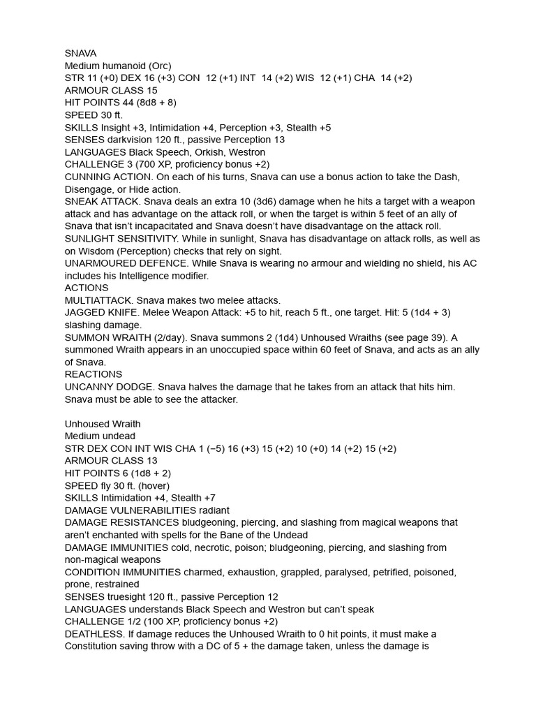 Orcs and Wraiths: Stats and Abilities | PDF | Fantasy