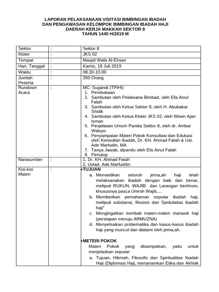 Laporan Visitasi Bimbad Sekt 8 JKS 02 | PDF