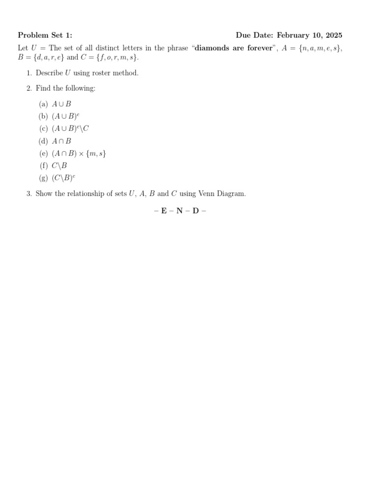 Set Theory Problem Set and Venn Diagram | PDF