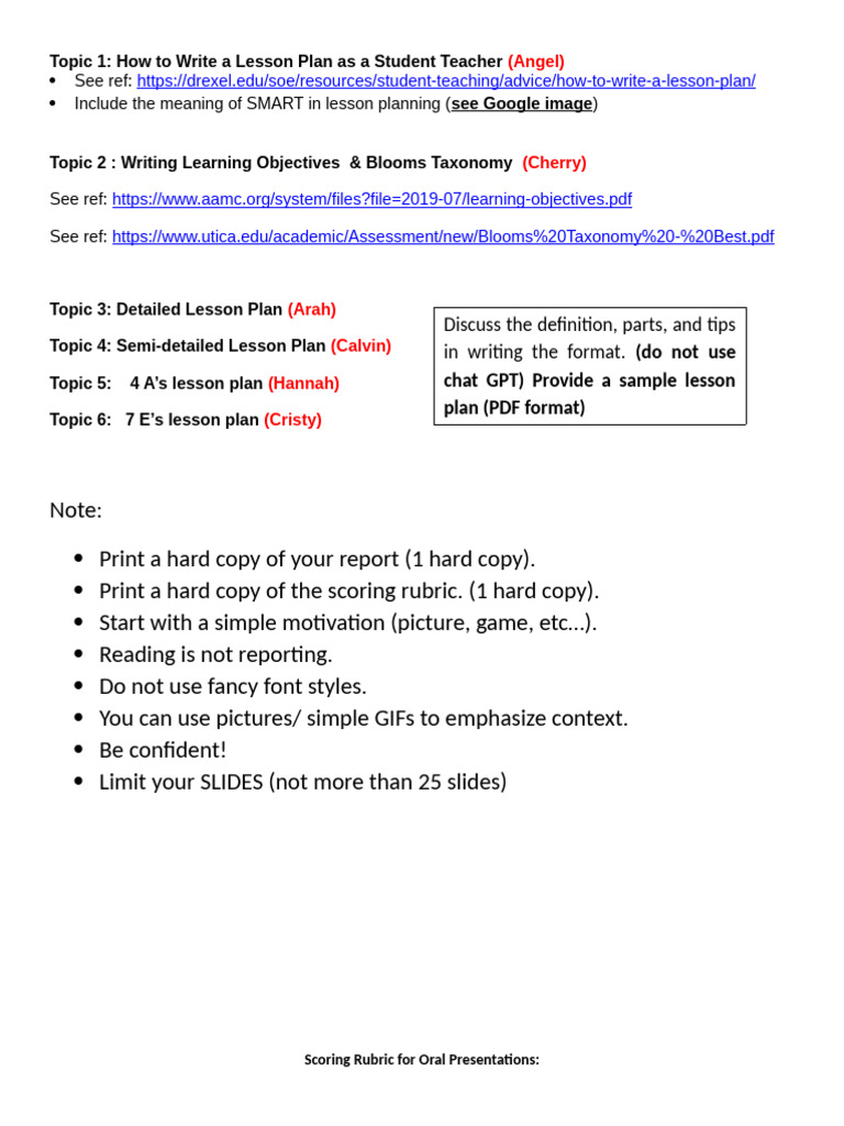Topics For Individual Reporting | PDF | Lesson Plan | Information