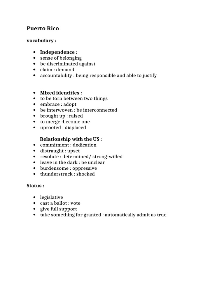 Puerto Rico Vocabulary | PDF