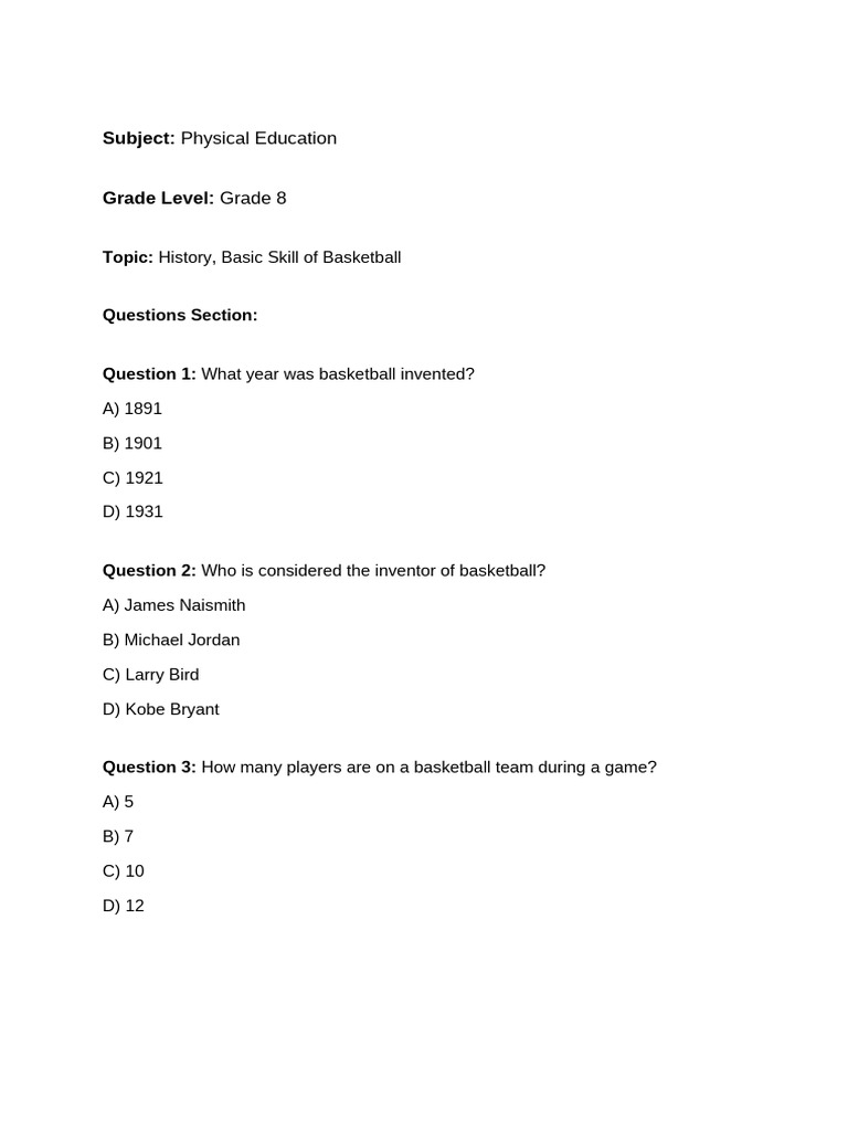 Quiz Physical Education | PDF | Games Of Physical Skill | Sports Rules ...