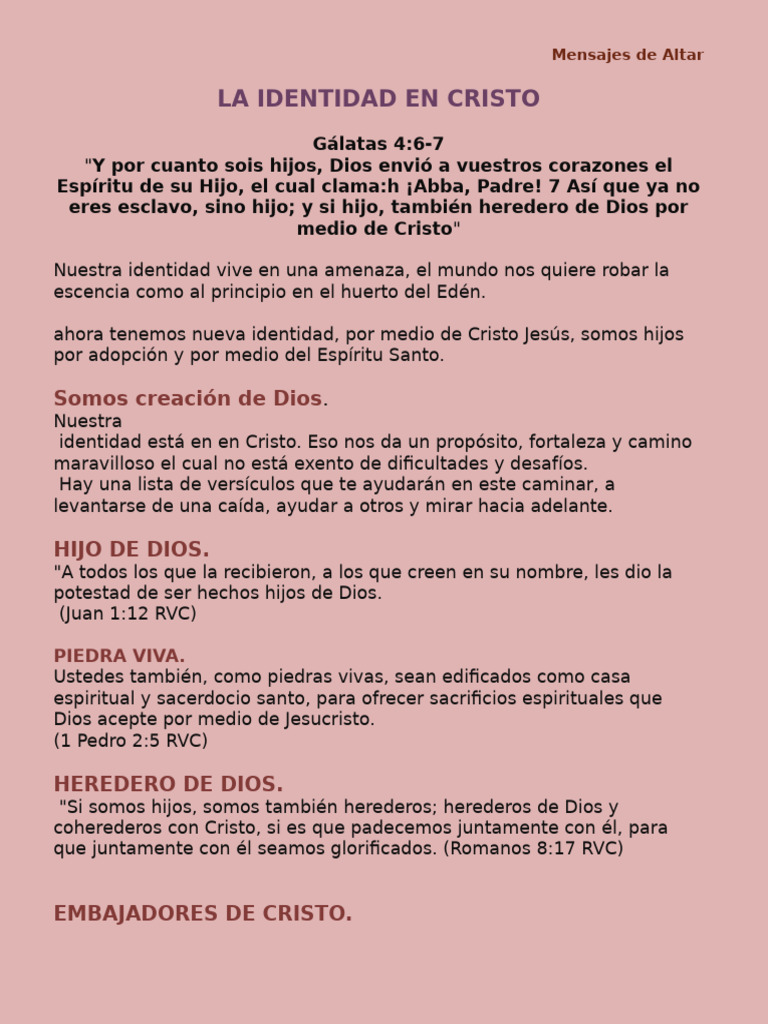 4... La Identidad en CRISTO. | PDF | Cristo (título) | Creencia ...