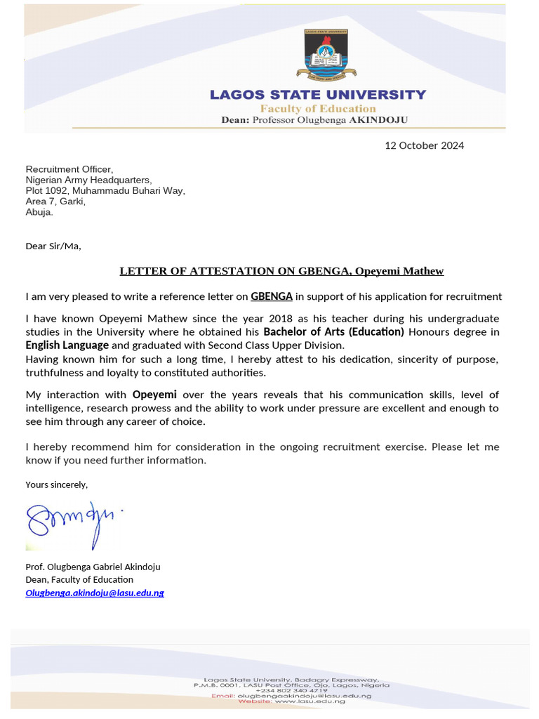 Reference Letter for Opeyemi Gbenga | PDF