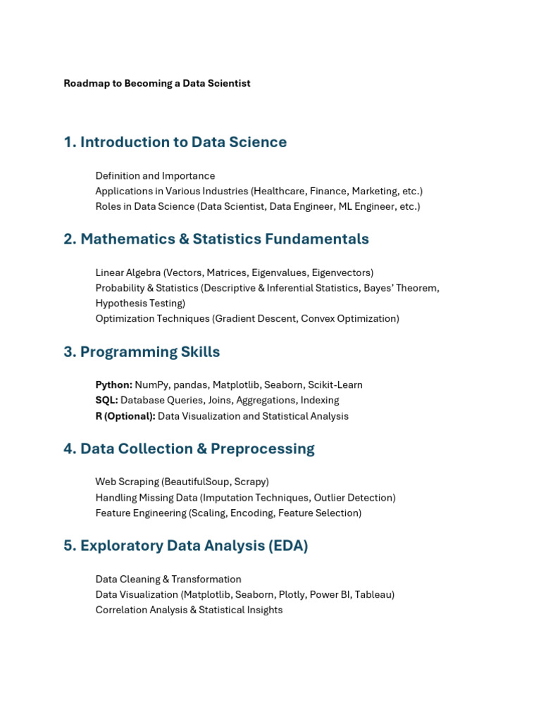 Roadmap To Becoming A Data Scientist | PDF | Machine Learning | Statistics