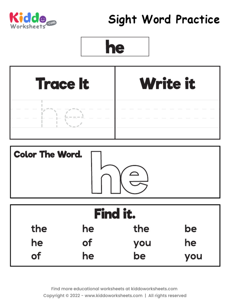 Sight Word Practice He Worksheet | PDF