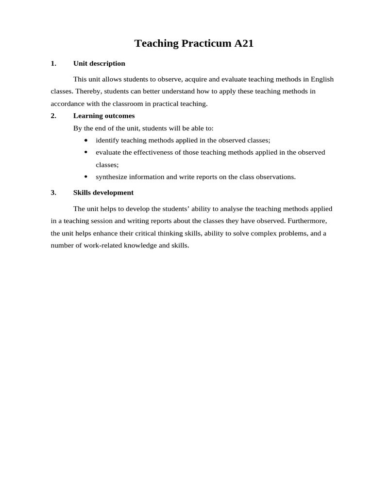 A21 - Teaching Practicum Unit - Final | PDF | Teaching Method ...