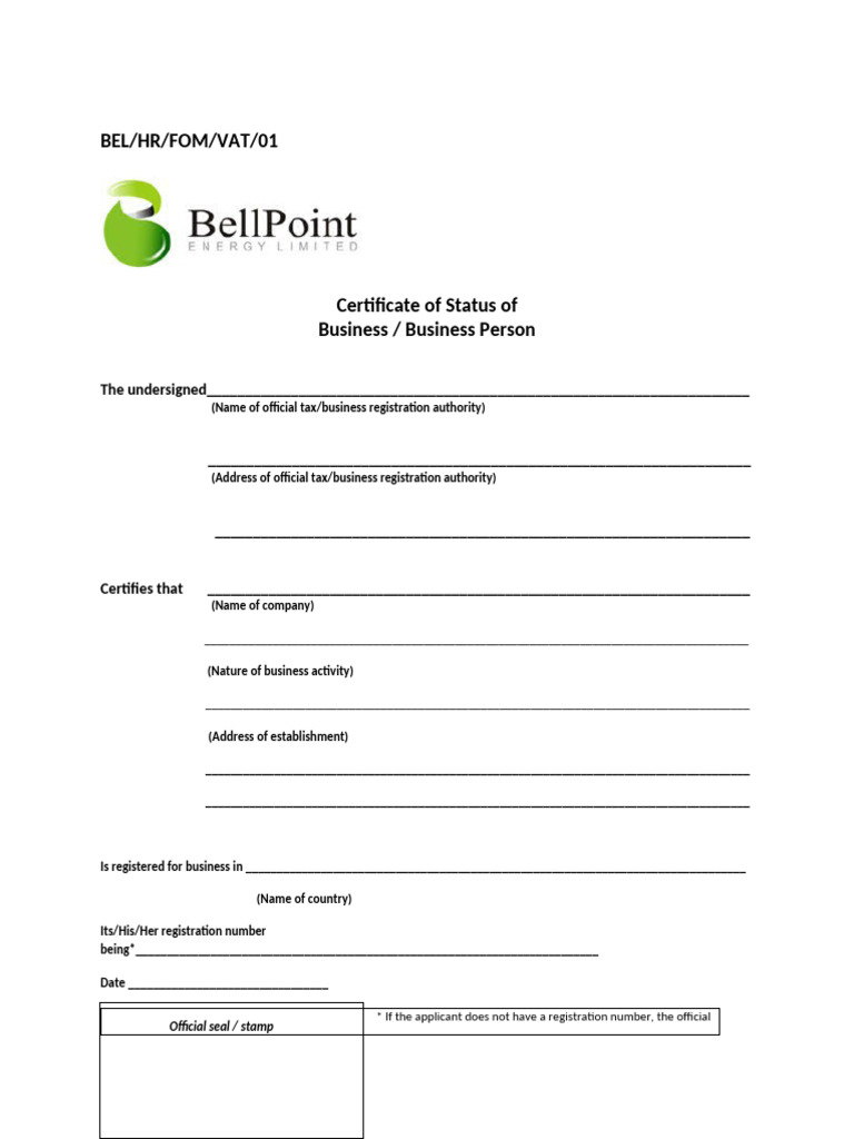 Certificate of Status-VAT | PDF
