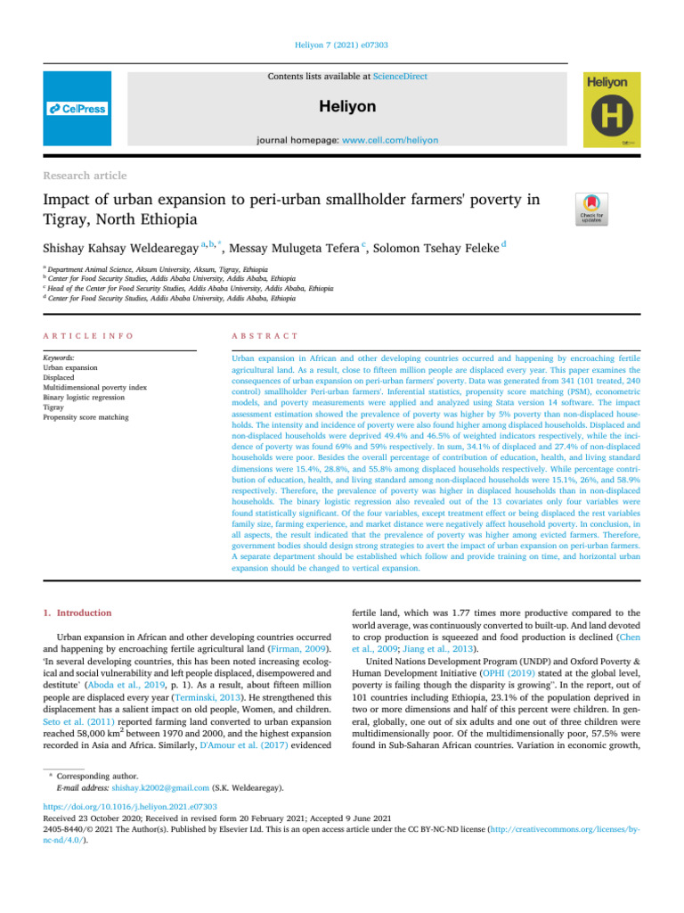 Impact of Urban Expansion To Peri-Urban Smallholder Farmers' Poverty in ...