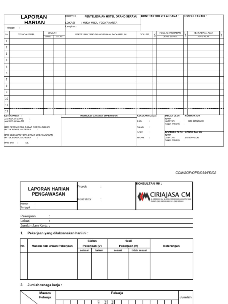 2 Form Laporan Harian Xlsx | PDF